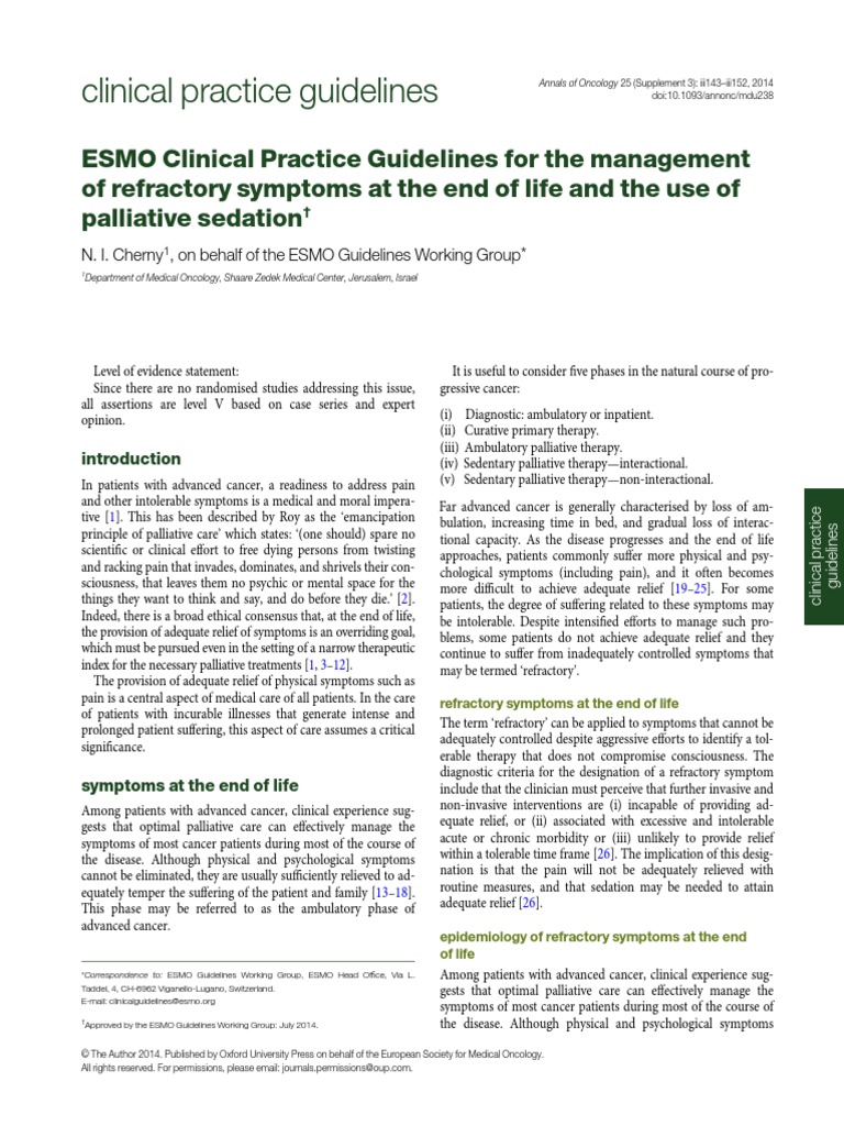 ESMO Clinical Practice Guidelines For The Manageme | PDF | Palliative Care | Terminal Illness