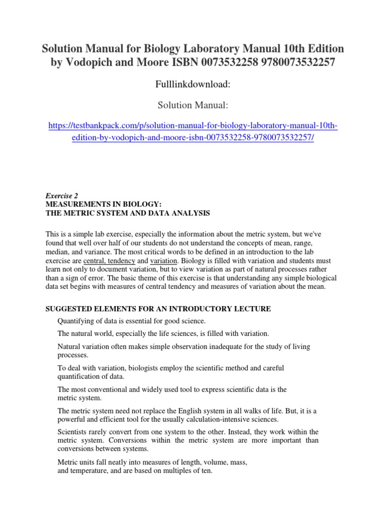 Biology Laboratory Manual 10th Edition by Vodopich and Moore ISBN Solution Manual | PDF ...