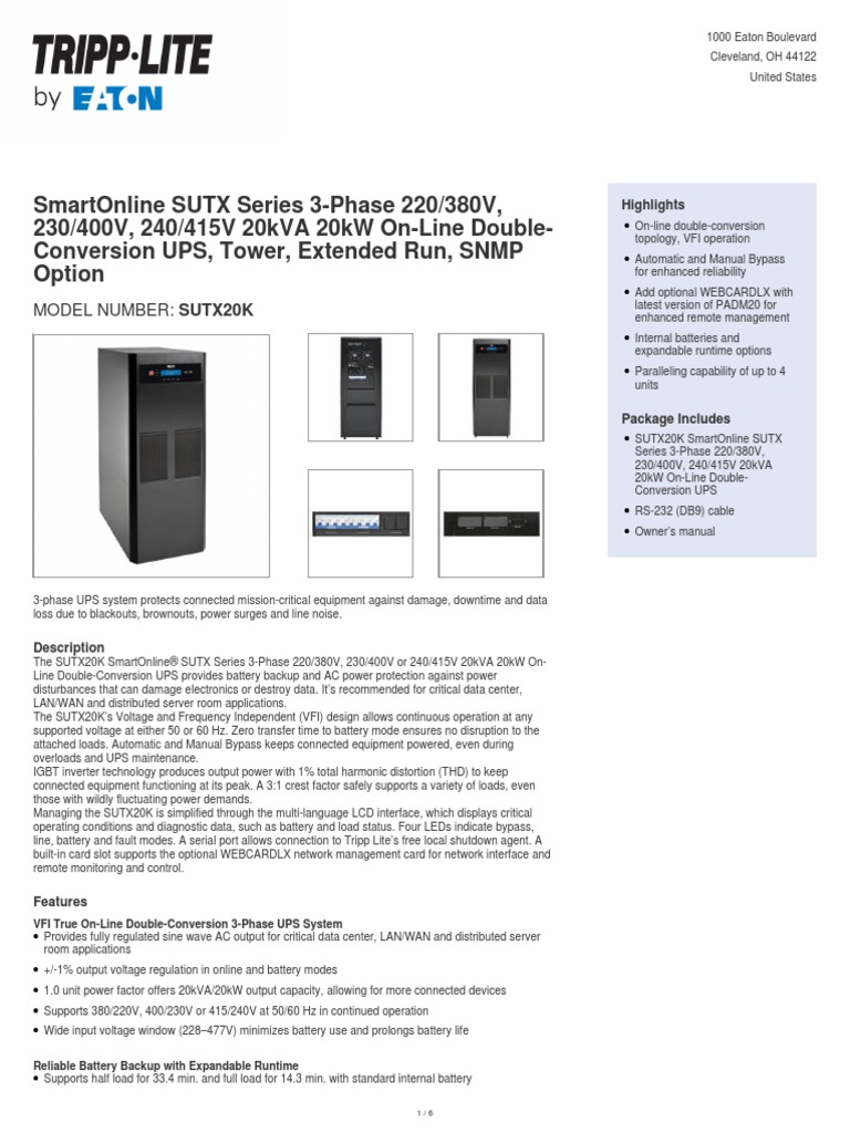 Ups - Eaton Sutx20k | PDF | Power Inverter | Manufactured Goods