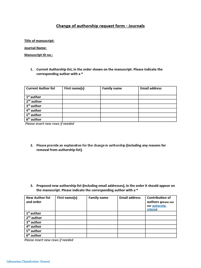 Authorship Change Request Form | PDF