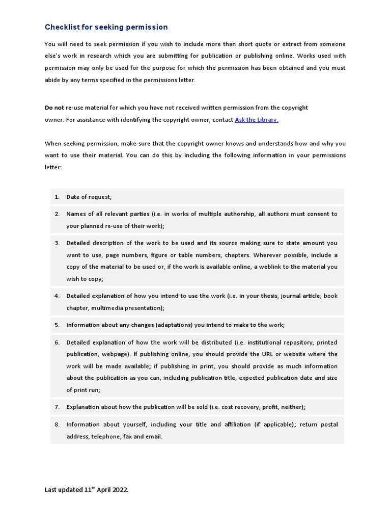 Sample Permission Letter | PDF | Copyright | Thesis