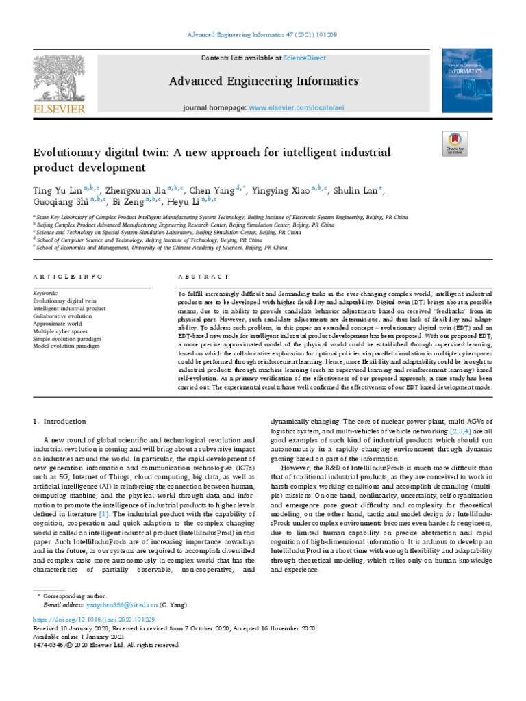 Evolutionary digital twin A new approach for intelligent industrial product development | PDF ...