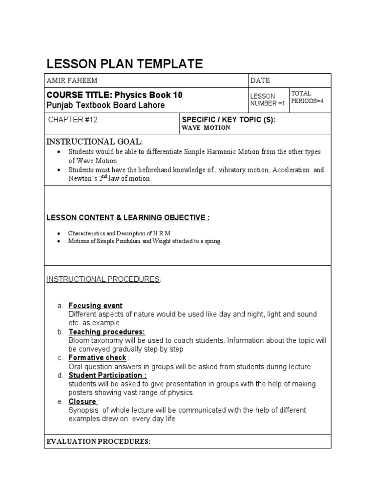 2.lesson Plan Template | PDF | Lecture | Lesson Plan