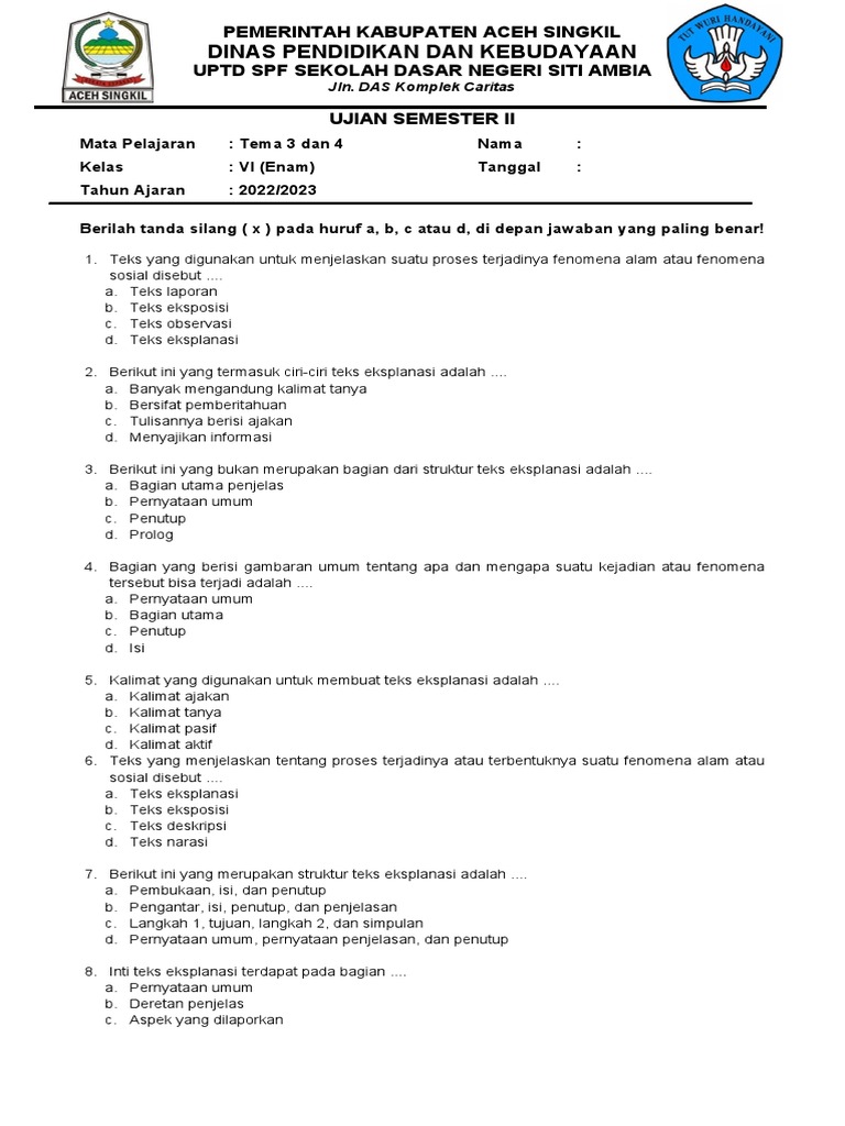 Ujian Semester II SDN Siti Ambia | PDF | Politik | Perjalanan