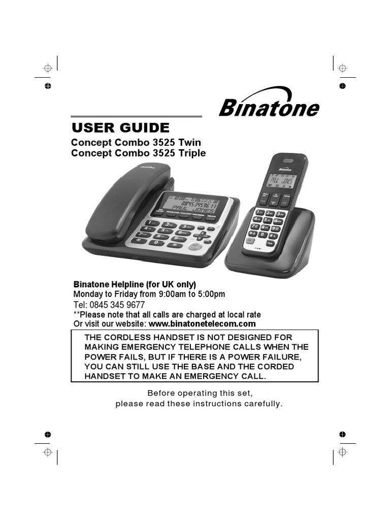 Binatone Concept Combo 3525 | PDF | Rechargeable Battery | Telephone