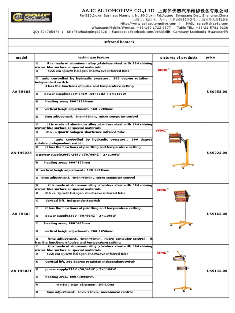 AA4C Automotive Price List-Infrared Heater Full List | PDF | Alloy | Steel