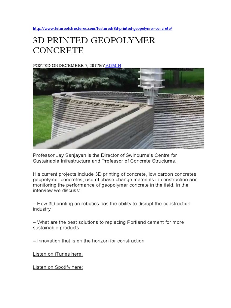 3D Printed Geopolymer Concrete 2018 | PDF | Art