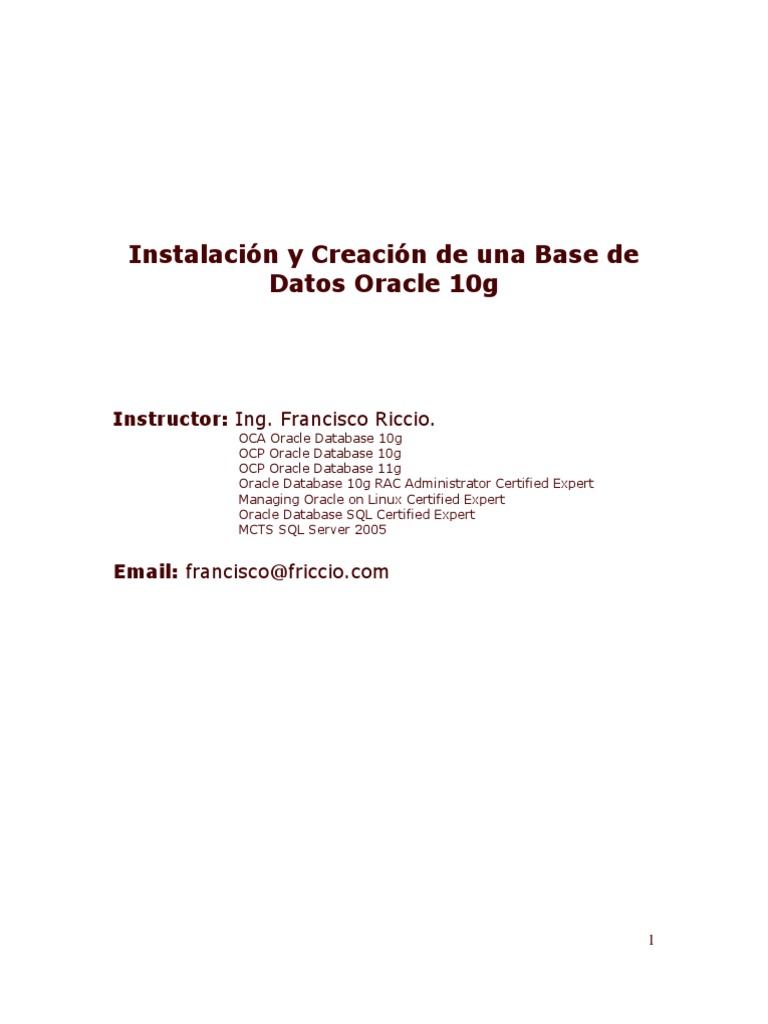 Instalacion y Creacion de Una Base de Datos Oracle 10g | PDF | Base de datos Oracle | SQL