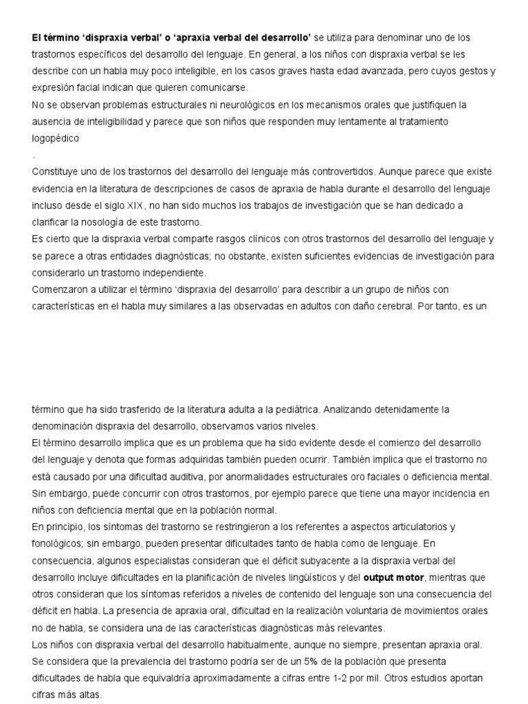 Dispraxia Verbal: Trastorno del Habla | PDF | Músculo esquelético | Nervio