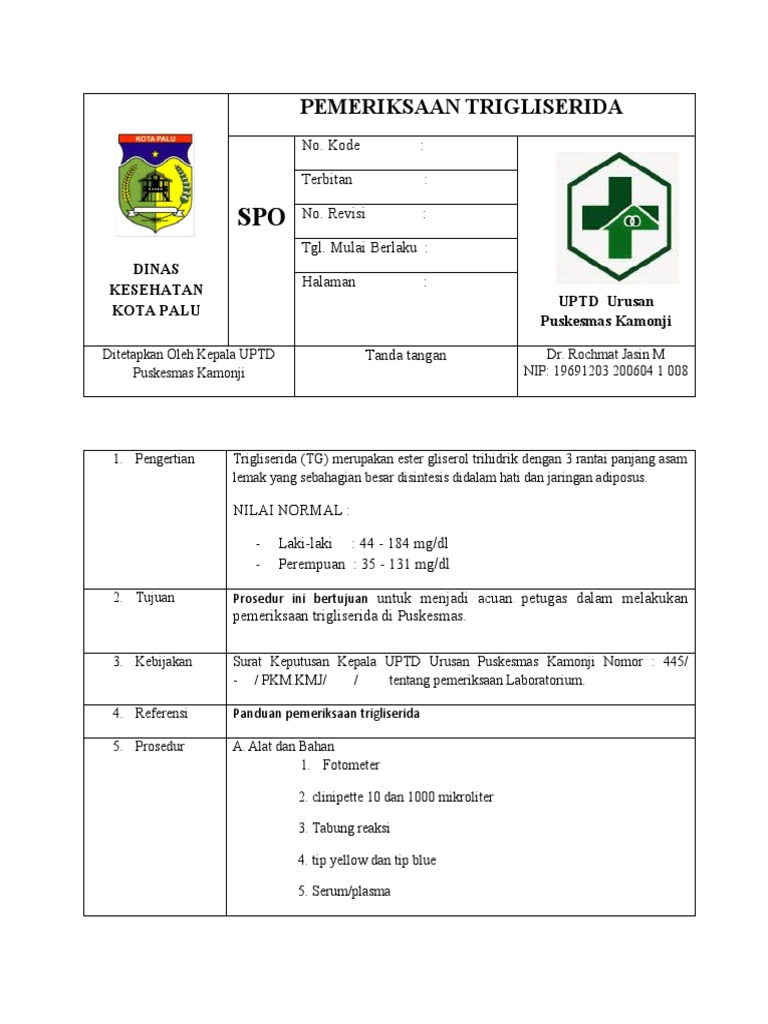 Prosedur Pemeriksaan Trigliserida di Puskesmas | PDF | Kesehatan ...