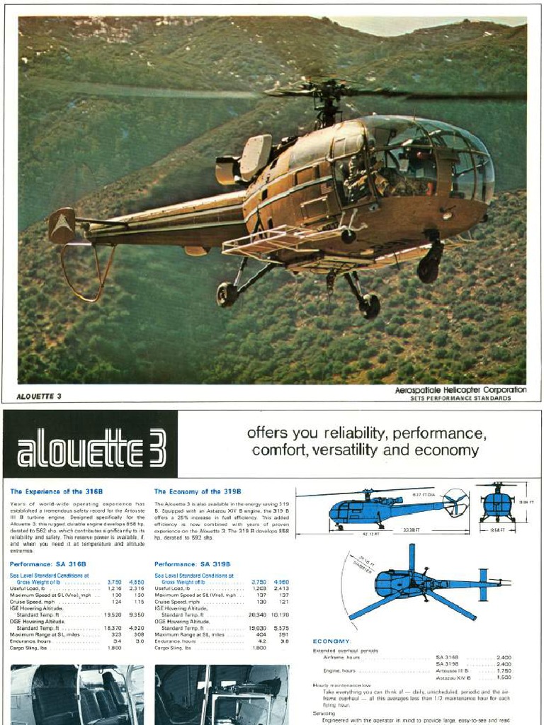 Aerospatiale Alouette 3 Helicopter Specs | PDF