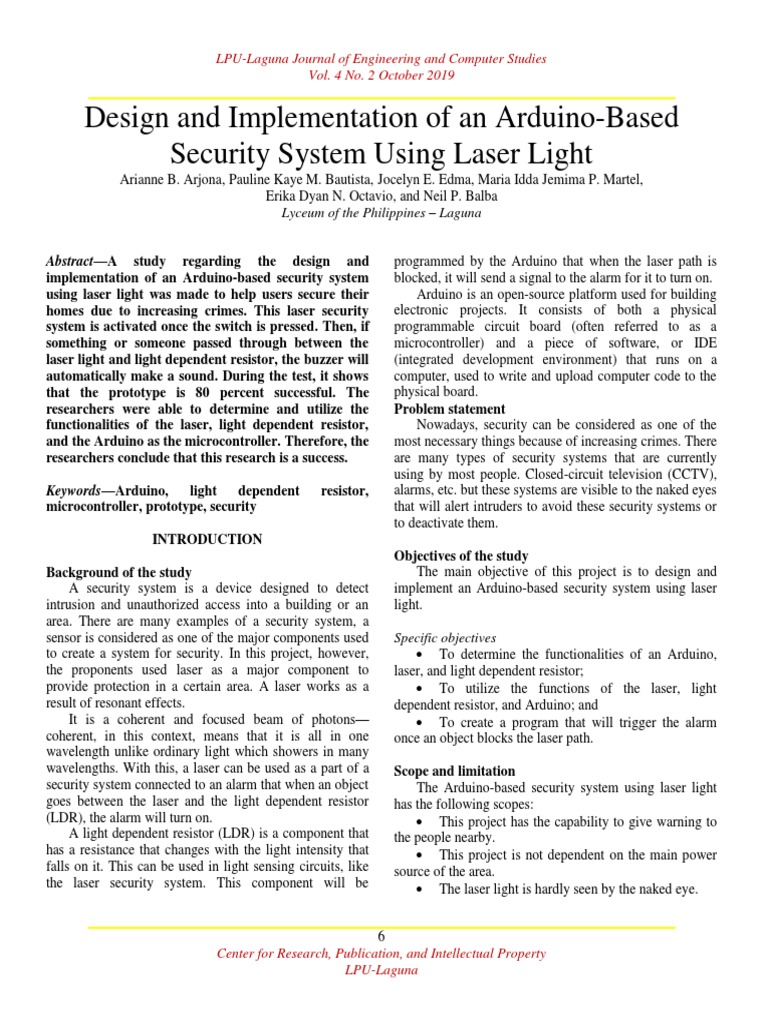 Design and Implementation of An Arduino Based Security System Using Laser Light | PDF | Security ...