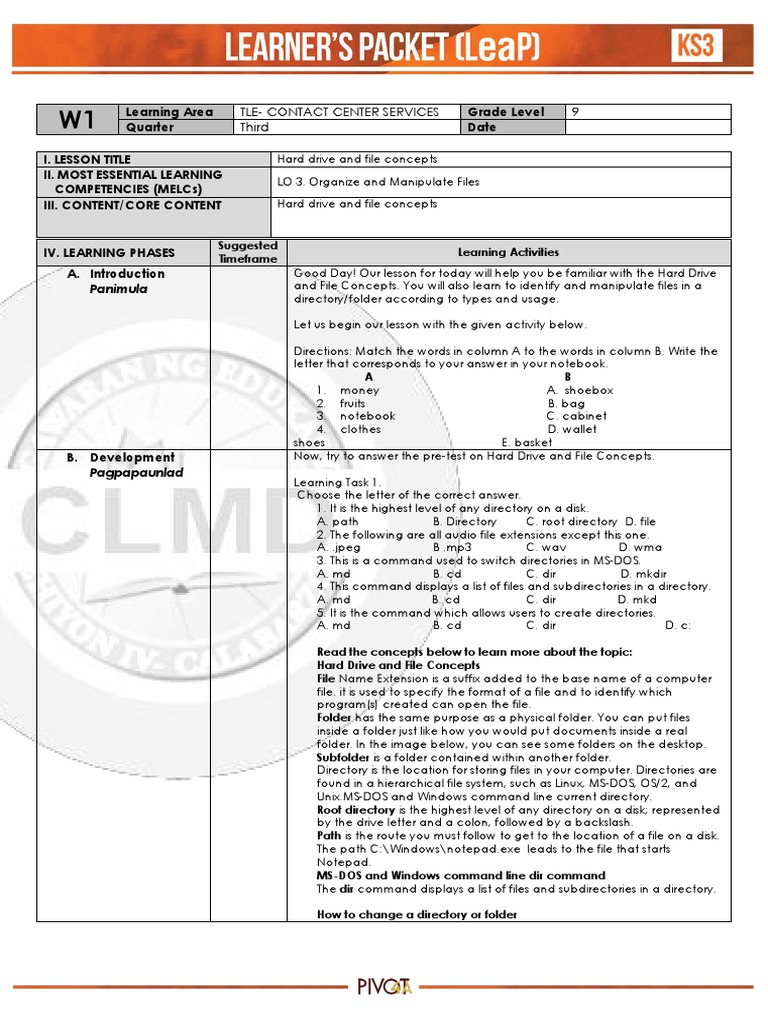 Tle Ict Cs9 W1 Pdf Computer File Directory Computing 2114