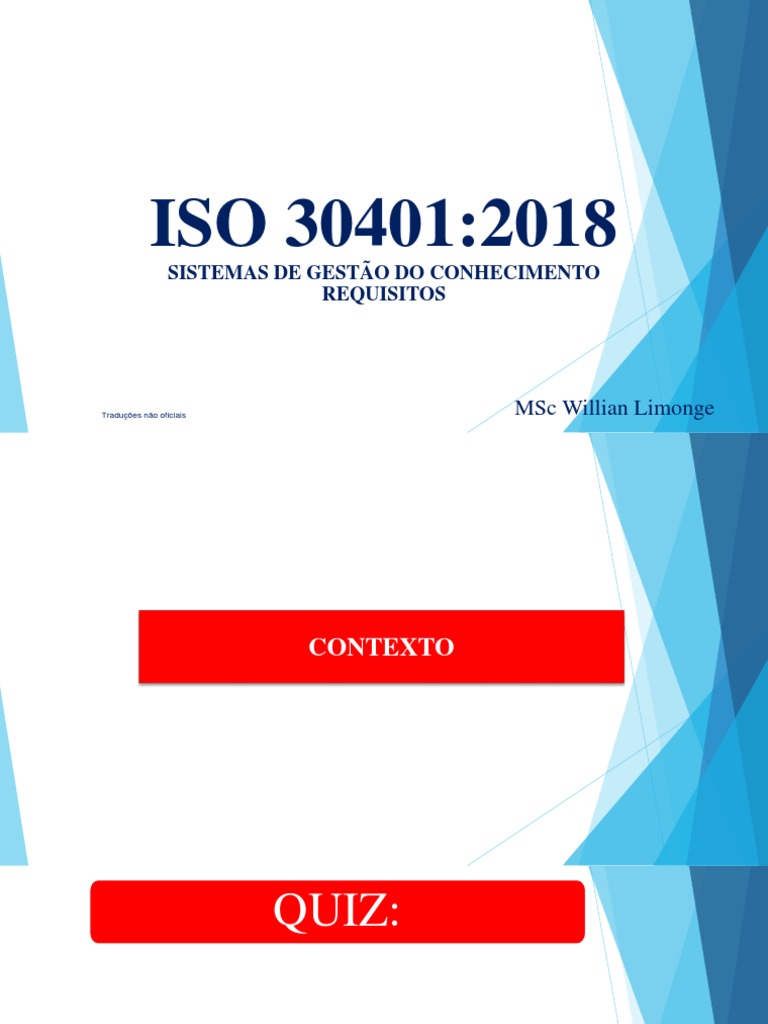 Slide 1 - ISO 30401-2018 | PDF | Gestão do conhecimento | Aprendizado