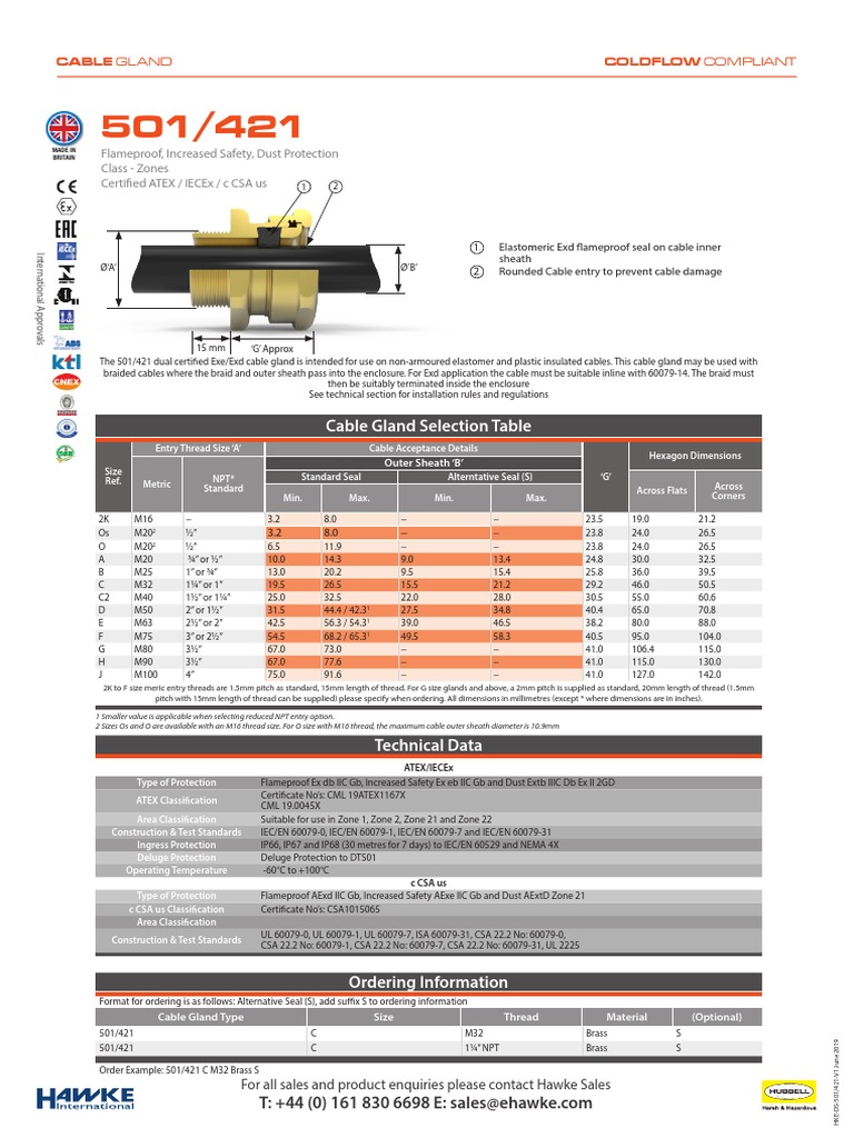 Unarmored Hawke Gland Datasheet 501-421 | PDF | Electrical Engineering