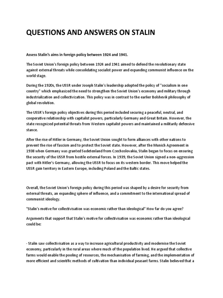 Questions and Answers On Stalin Russia | PDF | Joseph Stalin | Soviet Union