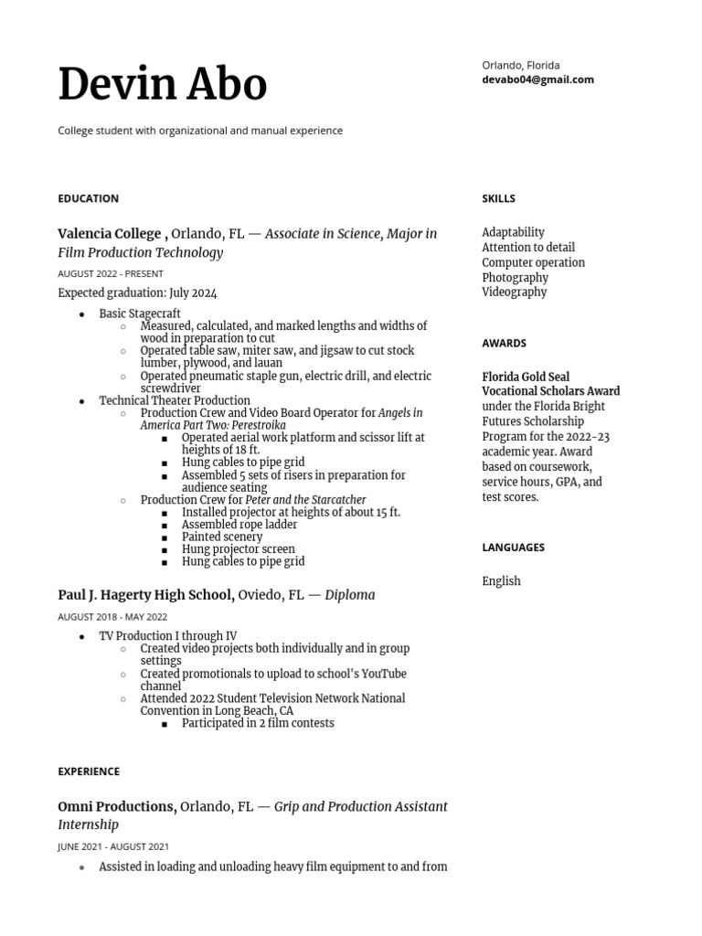 Devin Abo Resume | PDF