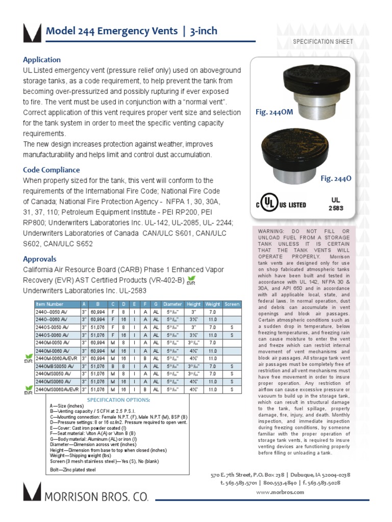 UL Listed Emergency Vent for Tanks | PDF | Physical Sciences | Building ...