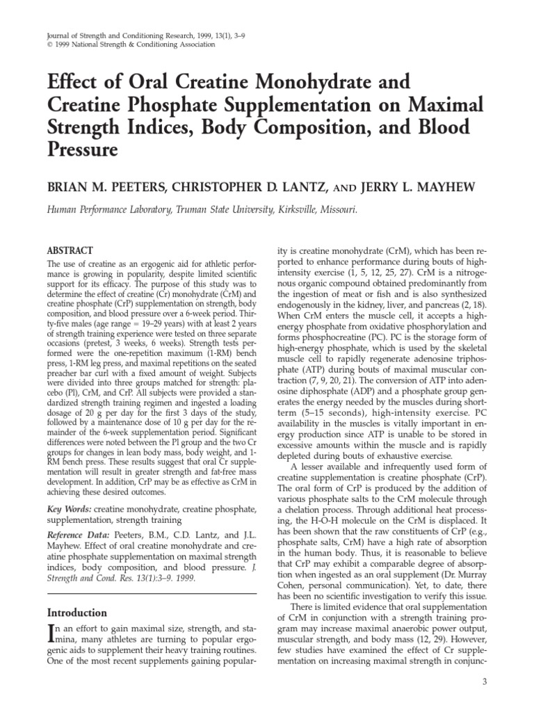 Effect of Oral Creatine Monohydrate and Creatine.1 | PDF | Strength ...