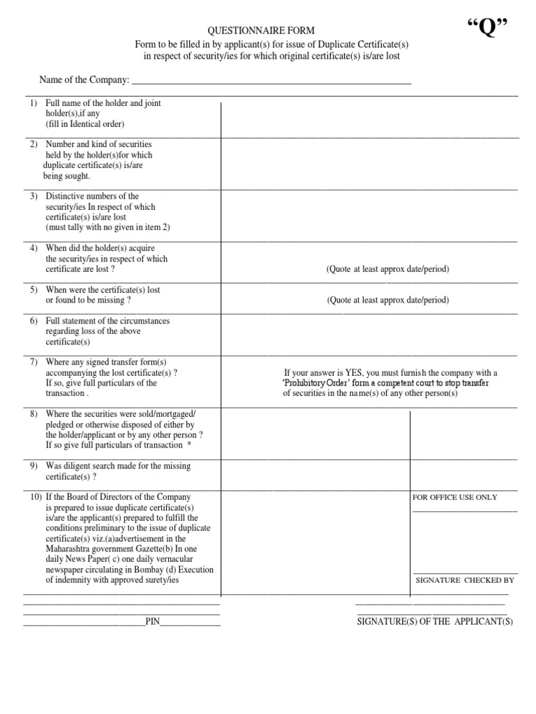 Duplicate Securities Issuance Form | PDF | Notary Public | Securities ...