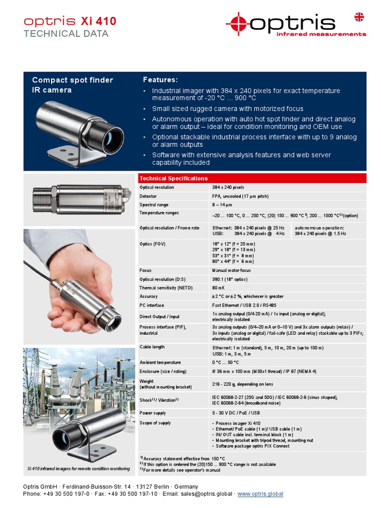 Datasheet Optris XI 410 | PDF | Usb | Pixel