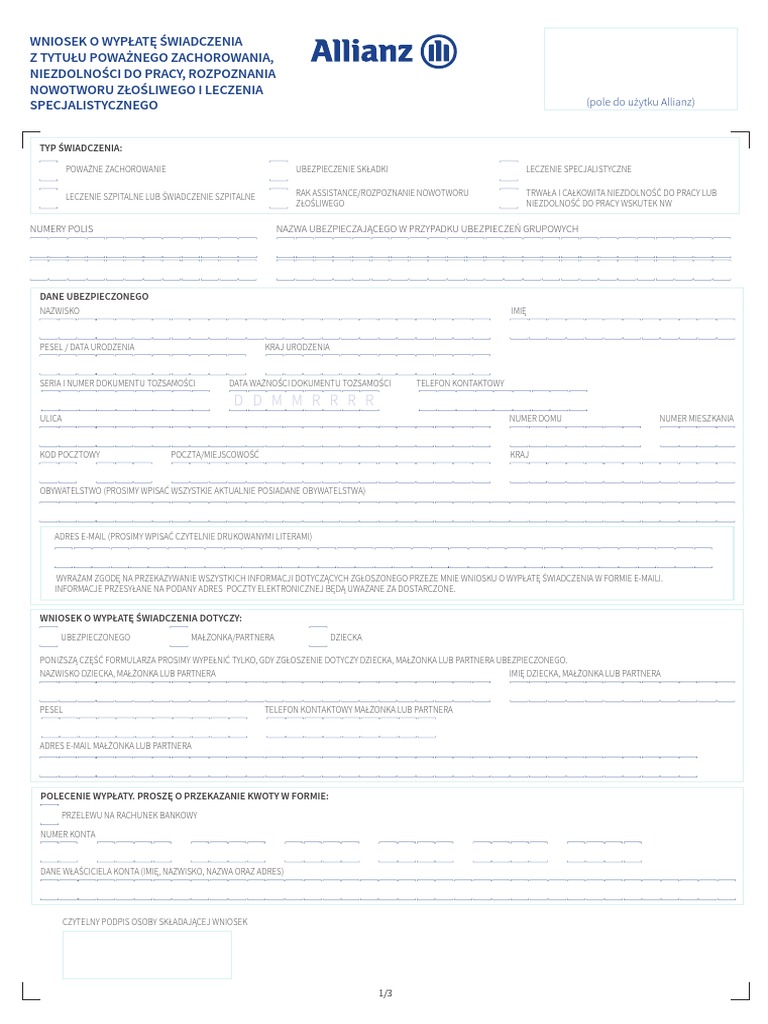 Wniosek o Wyplate Powazne Zachorowanie Niezdolnosc Do Pracy | PDF