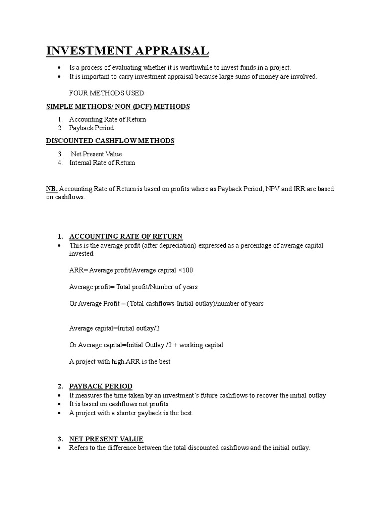 Investment Appraisal | PDF