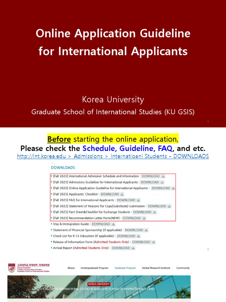 (KU GSIS) Online Application Guidelines International Applicants 2023 ...