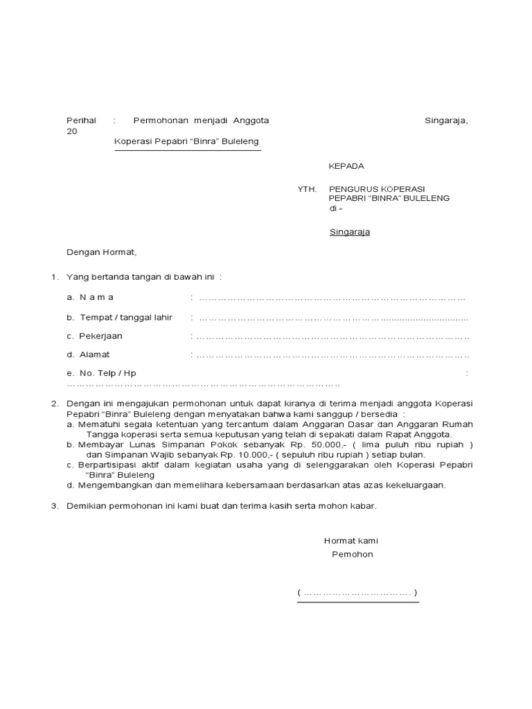 Permohonan Menjadi Anggota Kop | PDF | Pengelolaan Keuangan & Uang