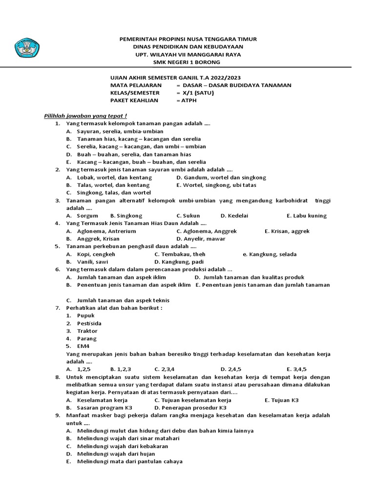 Ujian Akhir Semester Budidaya Tanaman | PDF