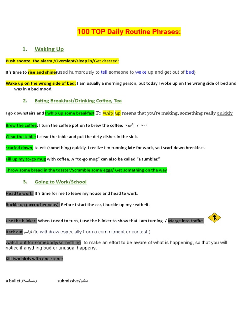 100 TOP Daily Routine Phrases | PDF