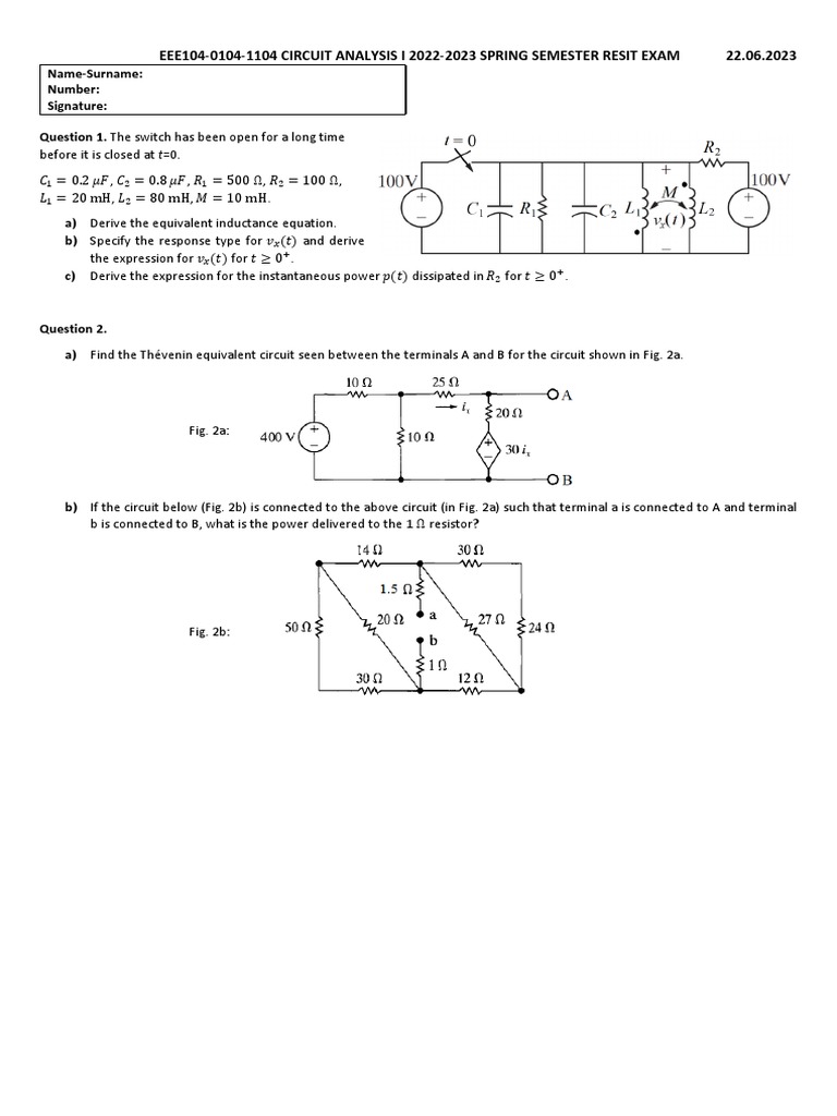 EEE1104 2022-2023 Resit Exam | PDF | Teaching Methods & Materials ...