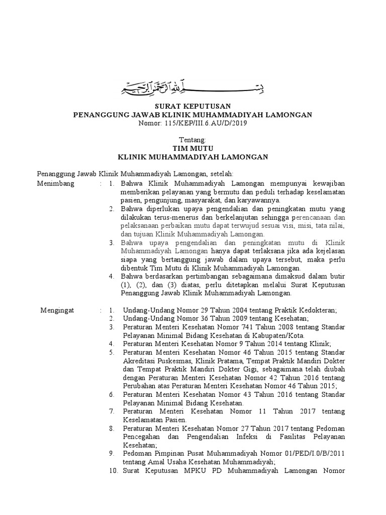 115-SK Tim Mutu 2019 | PDF | Pengembangan Diri