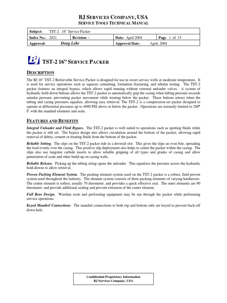 TST-2 16” Service Packer Overview | PDF | Casing (Borehole) | Pressure