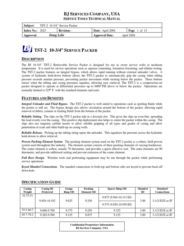 TST-2 10-3/4” Service Packer Manual | PDF | Casing (Borehole) | Pressure