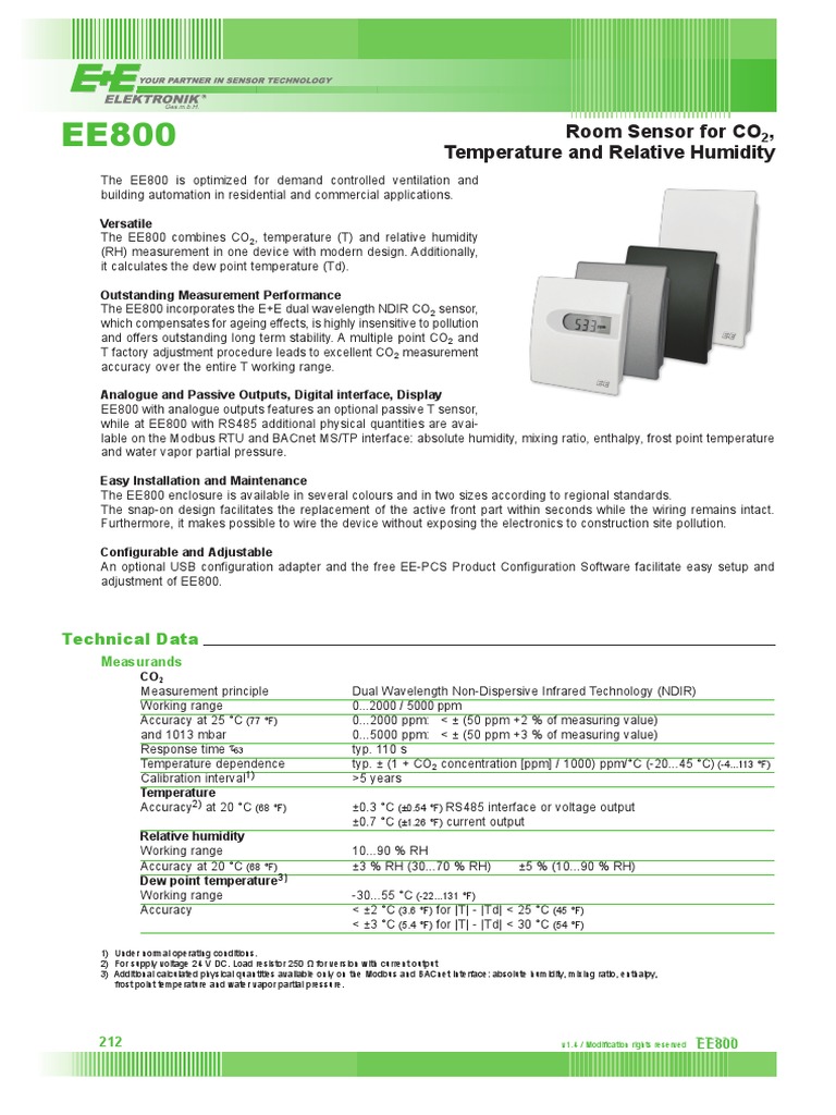 EE800 CO2 Sensor Overview and Specs | PDF | Humidity | Physical Sciences