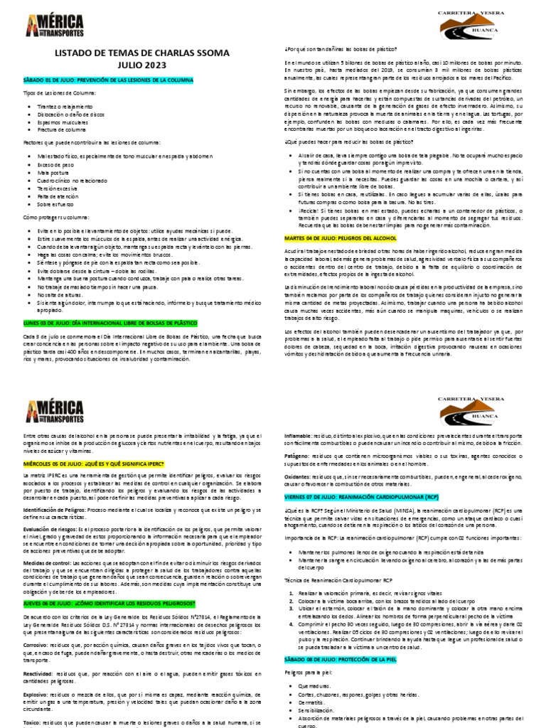 Listado de Temas de Charlas Ssoma - Julio 2023 | PDF | Reanimación ...