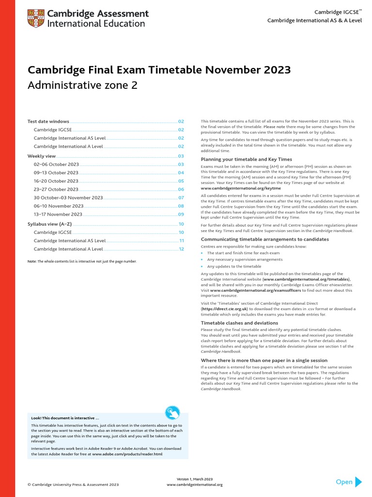 November 2023 Timetable Zone 2 | PDF | Mathematics | Science