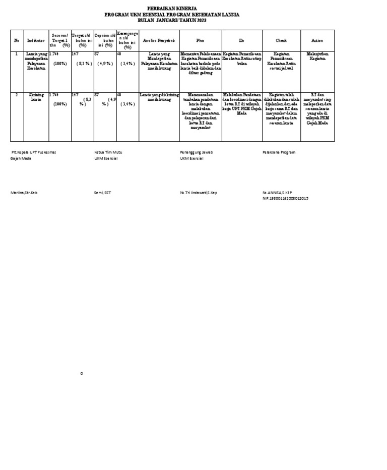 Pdca Lansia 2023 | PDF