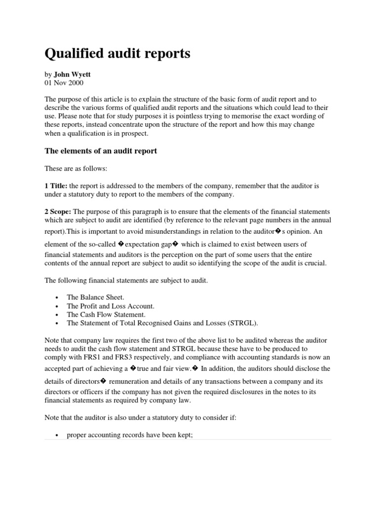Qualified Audit Reports | PDF | Auditor's Report | Audit