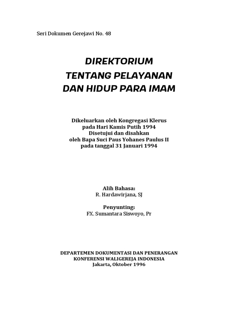 Seri Dokumen Gerejawi No 48 Direktorium Tentang Pelayanan Dan Hidup para Imam | PDF