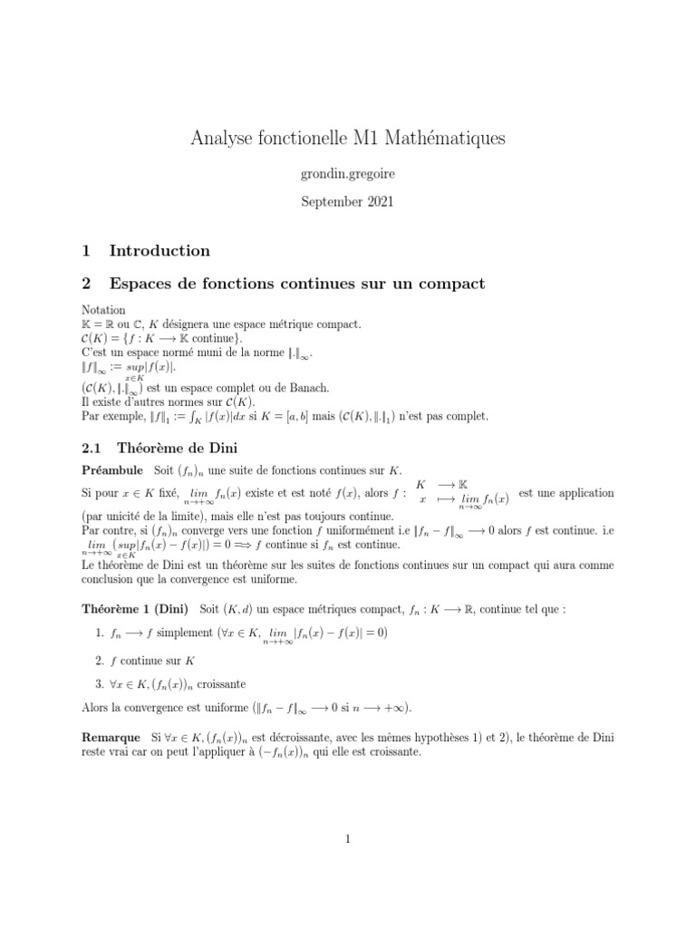 Analyse Fonctionelle M1 Math Matiques | PDF | Compacité (mathématiques) | Objets mathématiques
