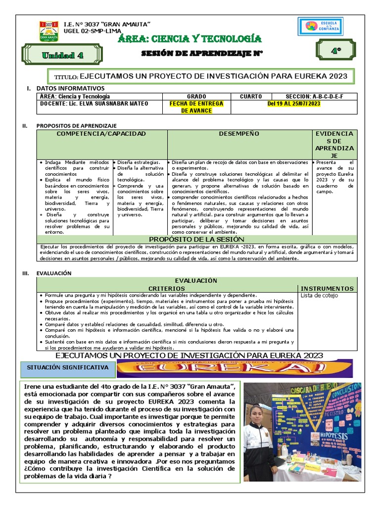 Ficha de Trabajo Al Estudiante - Ejecutamos Un Proyecto de ...