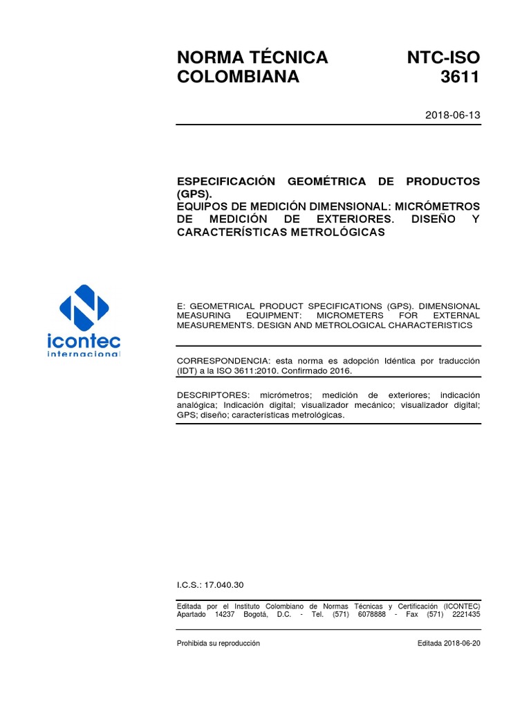 Norma Técnica Ntc-Iso Colombiana 3611 | PDF