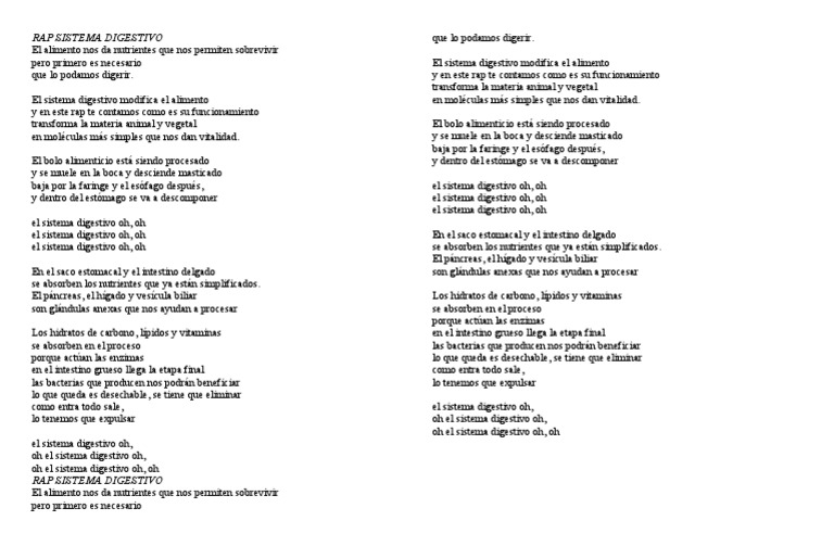 Rap Sistema Digestivo | Descargar gratis PDF | Sistema digestivo humano ...