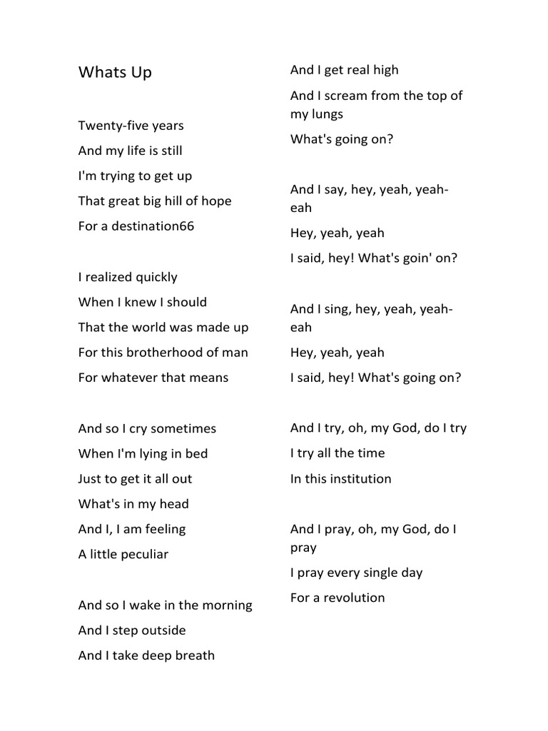 Whats Up Lyrics | PDF