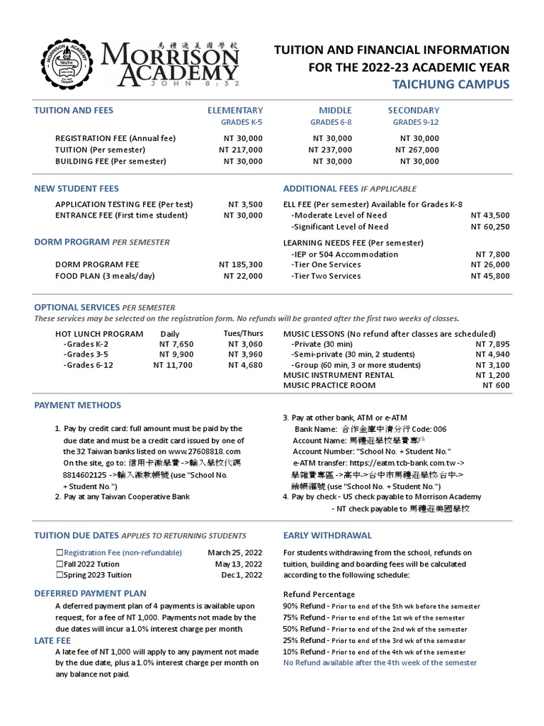 Tuition and Fee Schedule 2022 23 MAC | Download Free PDF | Fee | Cheque