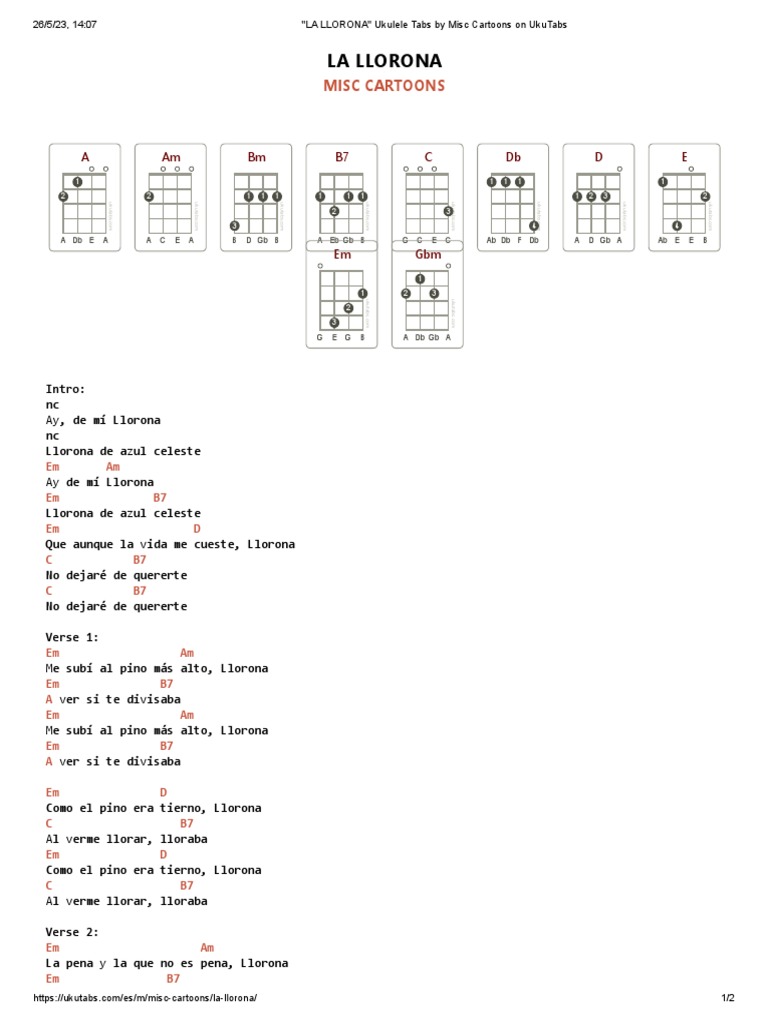 LA LLORONA - Ukulele Tabs by Misc Cartoons On UkuTabs | PDF