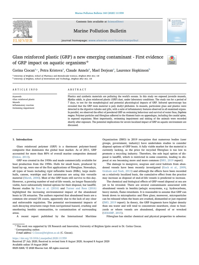 Glass Reinforced Plastic (GRP) A New Emerging Contaminant - First ...