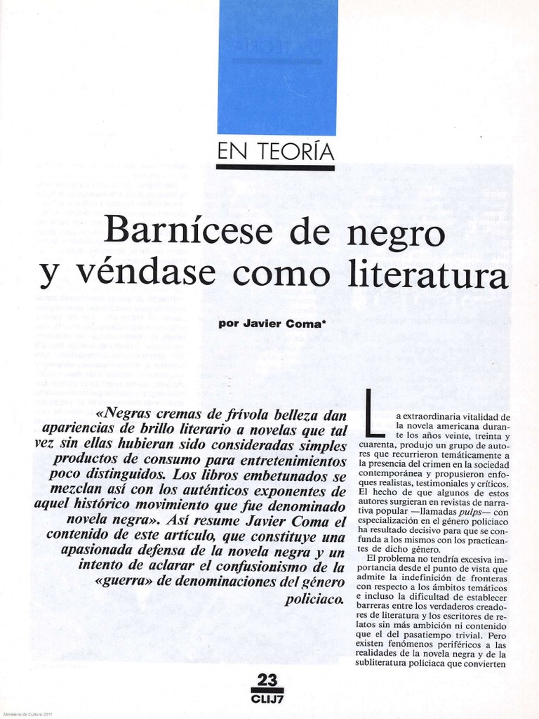 Coma, Javier. Barnícese de Negro y Véndase Como Literatura | PDF